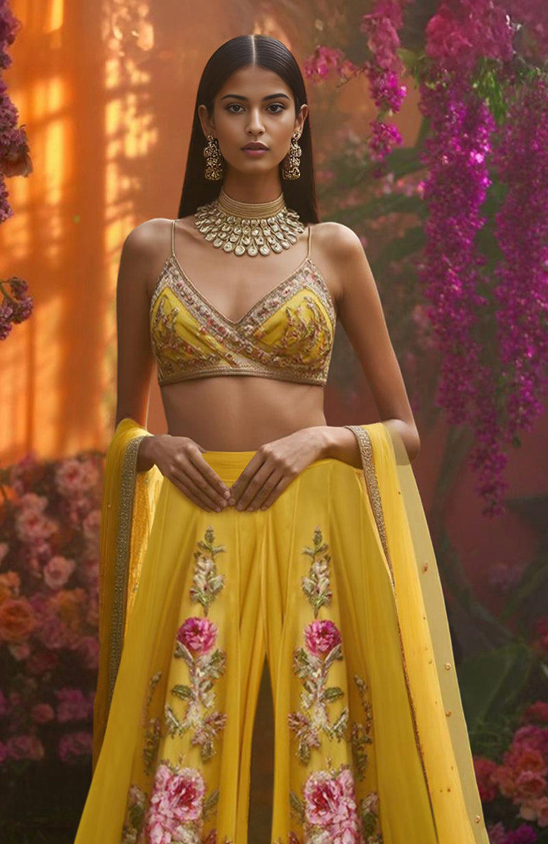 Golden Meadow Floral Embroidered Sharara Set – Talking Threads Global