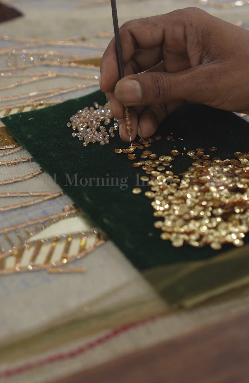 LAILA Gold Hand Embroidered Mermaid Gown - Couture Bridal – Talking Threads Global